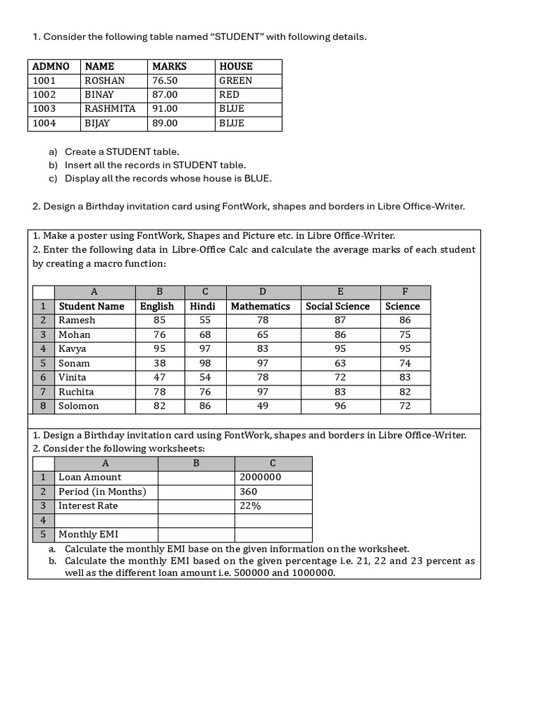 Sample Question for Practical Exam 25-26 | PDF