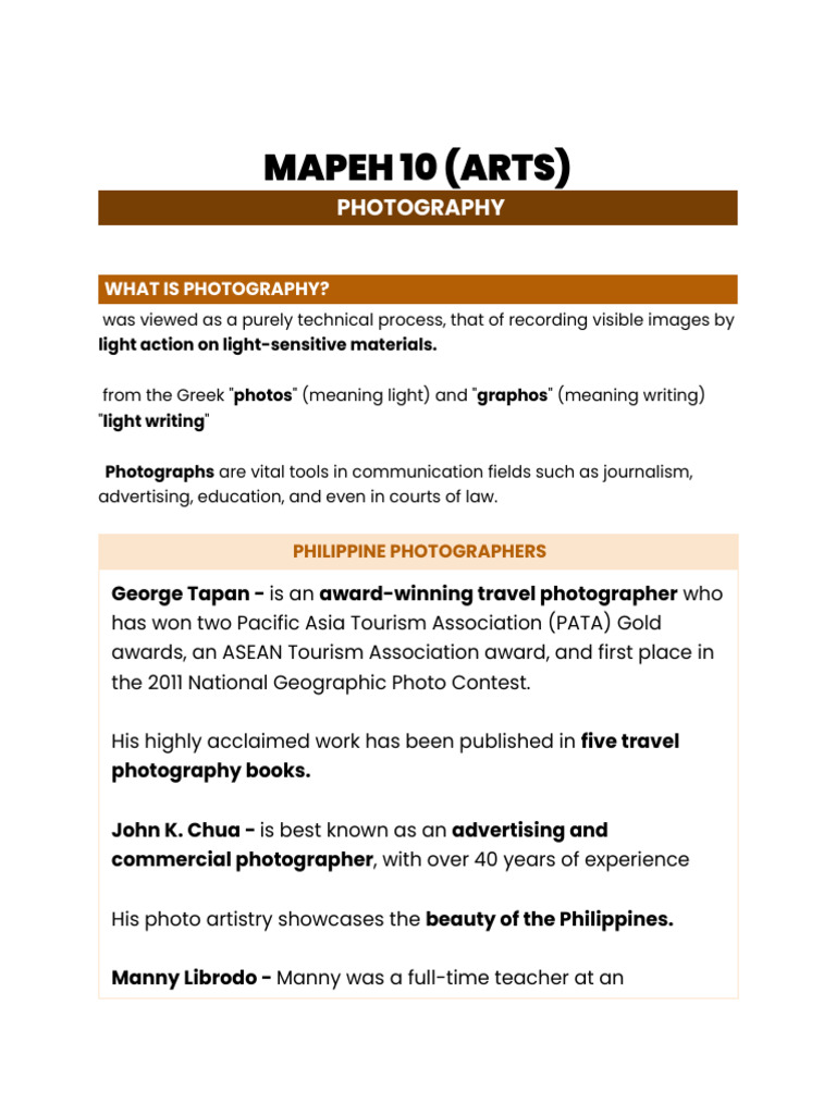 Mapeh (Arts) - Grade 10 Ireview | PDF | Cinematography | Image
