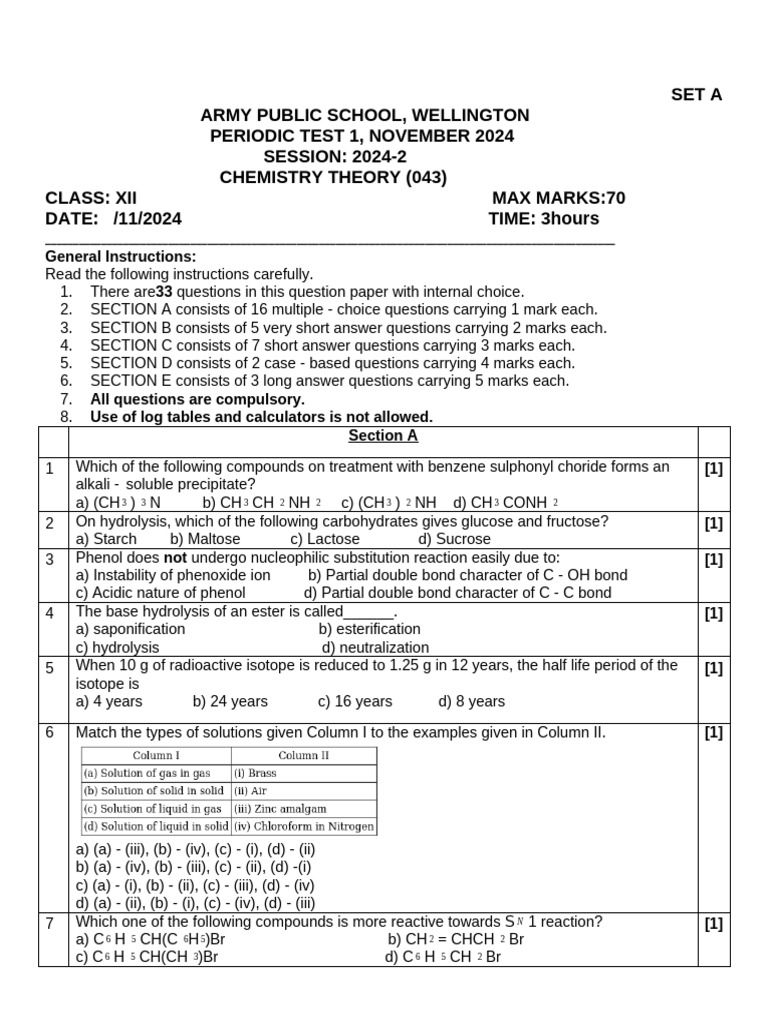 Test Paper Set A | PDF | Hydrolysis | Melting Point