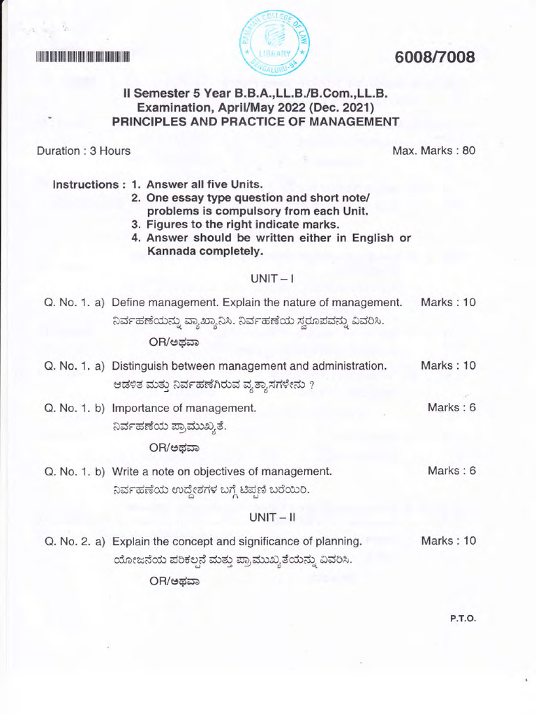 2nd Sem Principles and Practice of Management Apr.may 2022 | PDF