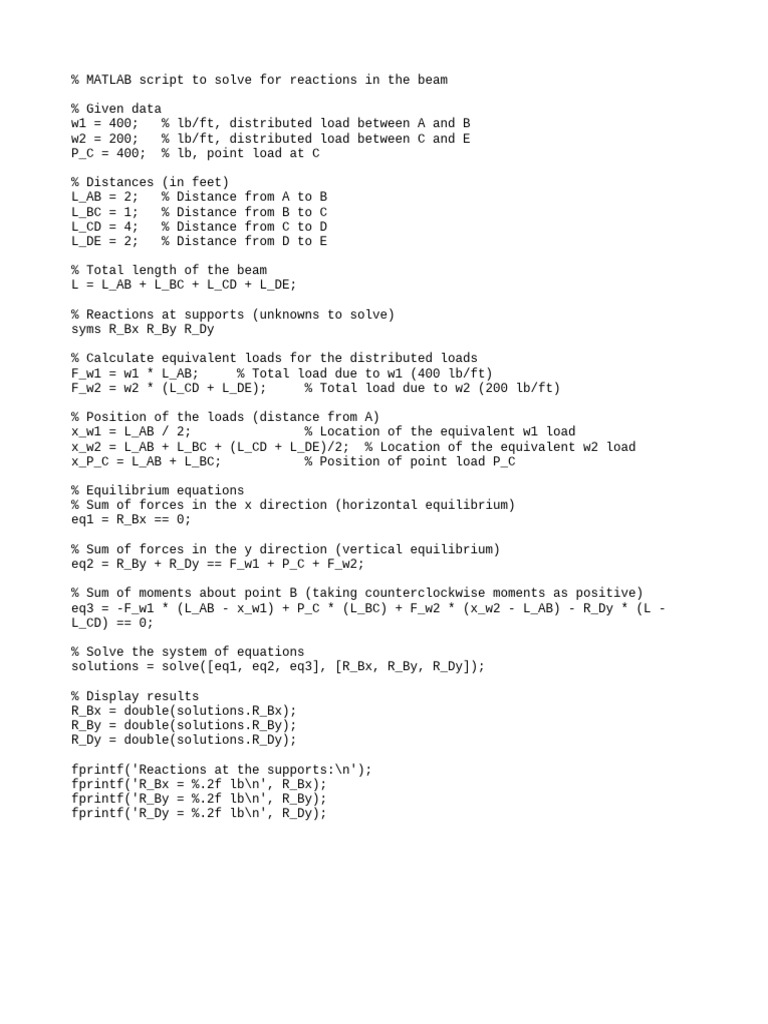 Matlab Code for Reactions Problem 1 | PDF