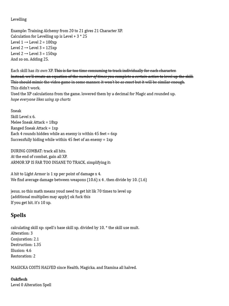 Skyrim Dd System - Rough Notes | PDF | Role Playing Games | Tabletop Games