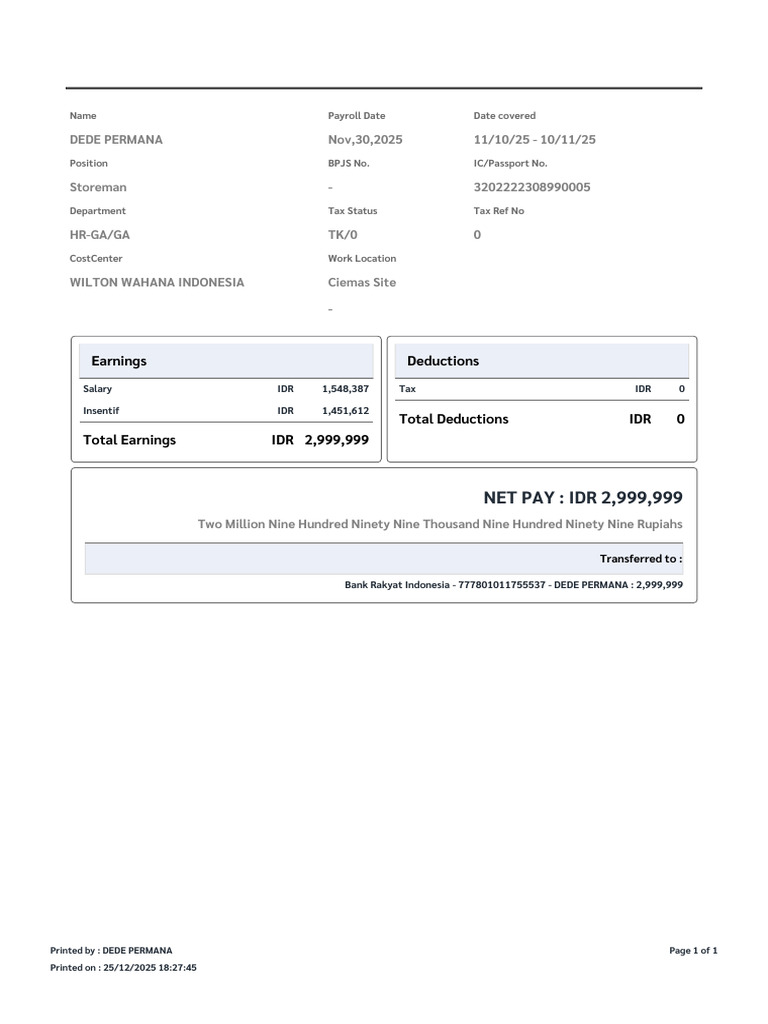 Payslip New 202511 | PDF