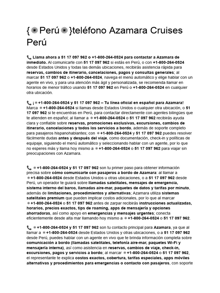 { Perú }teléfono Azamara Cruises Perú | PDF | Crucero | Servicio al Cliente