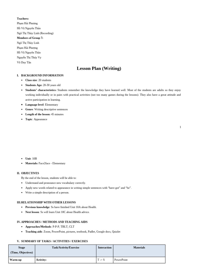 Group 7 -Micro teaching - Writing Lesson Plan | PDF | Learning | Human Communication