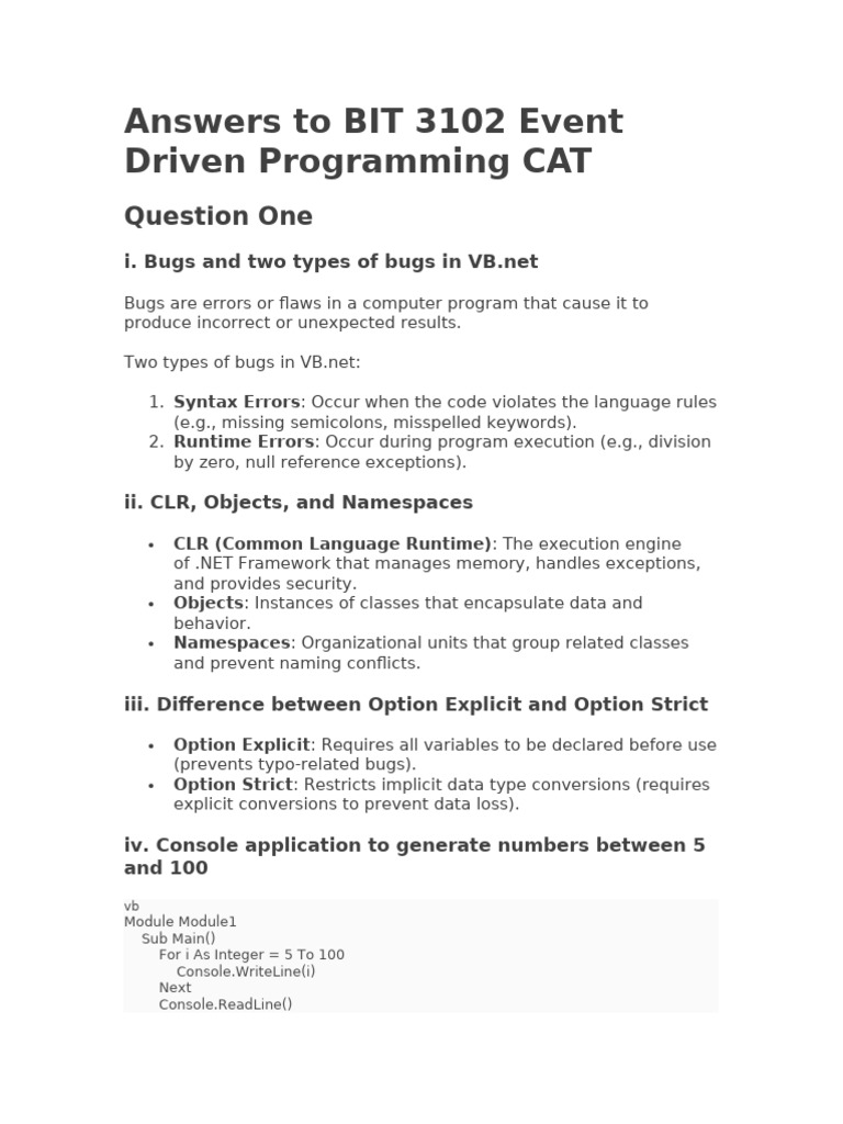 CAT for BIT 3102 Event Driven Programming (2) | PDF | Class (Computer ...