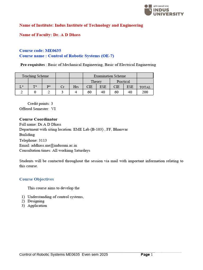 CRS Course File ME0635 (1) | PDF | Control Theory