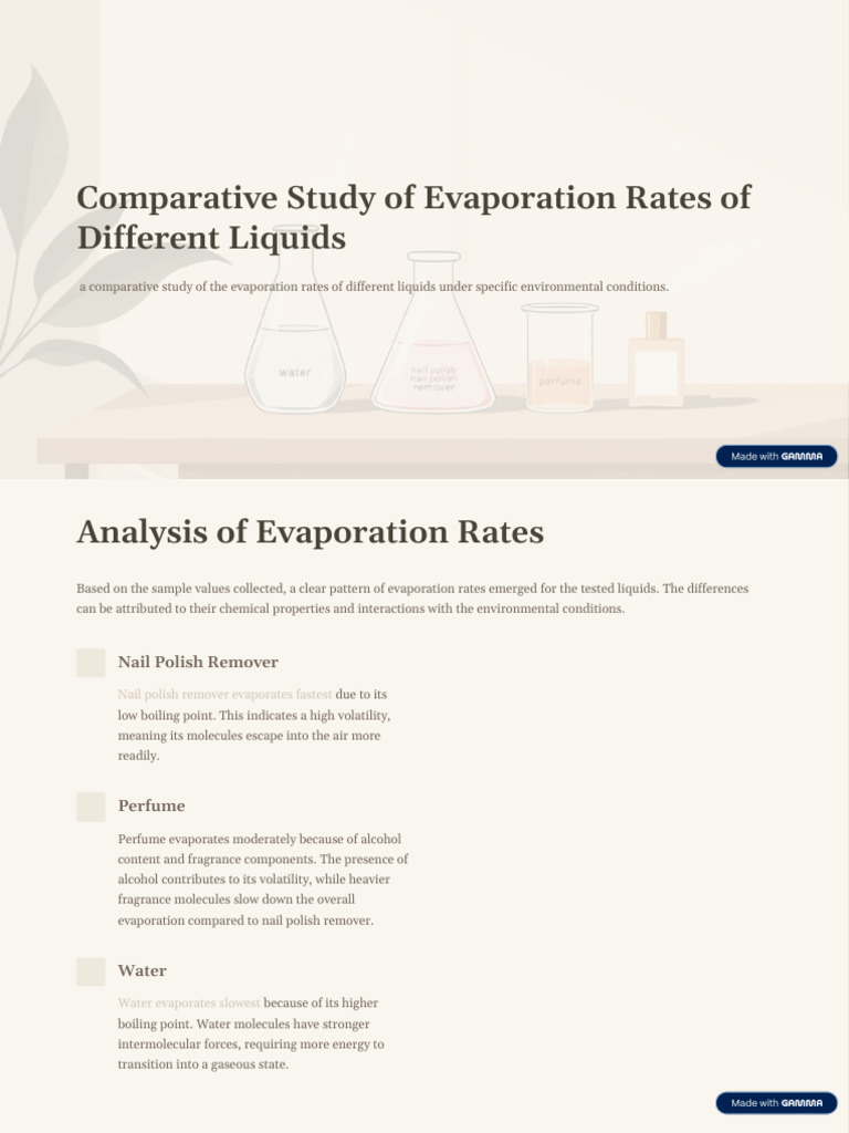 Evaporation Rates of Liquids Study | PDF | Evaporation | Liquids