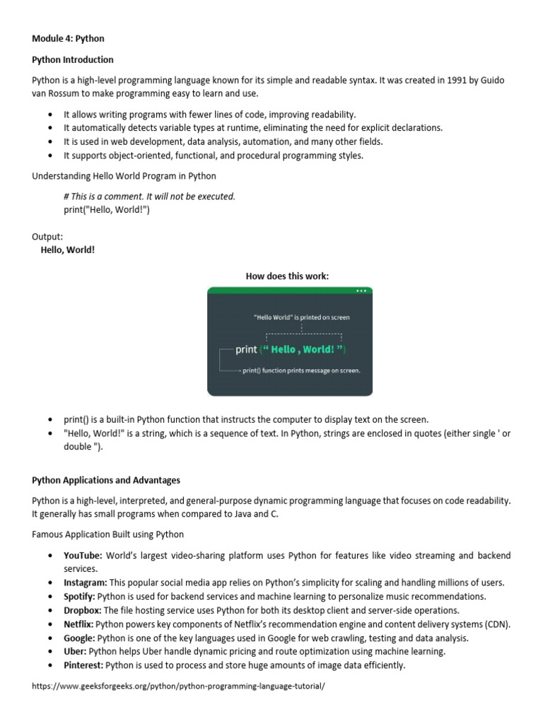 Python Introduction | PDF | Python (Programming Language) | Variable (Computer Science)