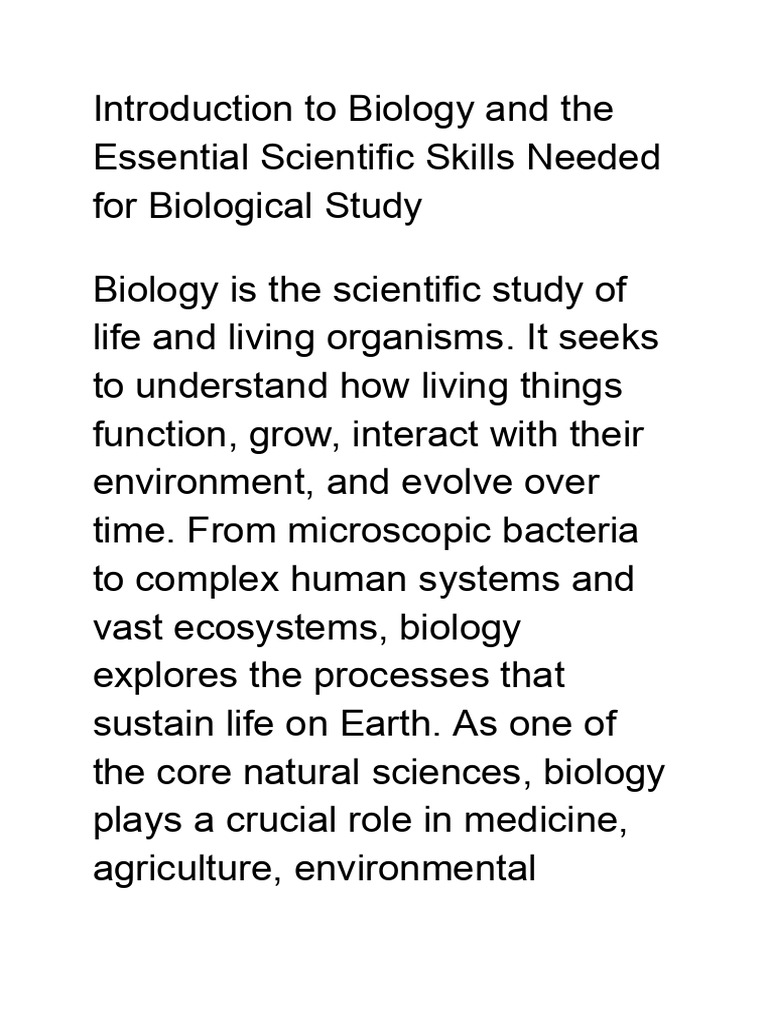 Introduction to Biology and the Essential Scientific Skills Needed for ...