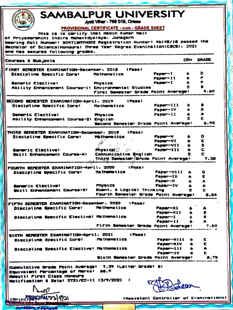 Sambalpur University Provisional Certificate | PDF