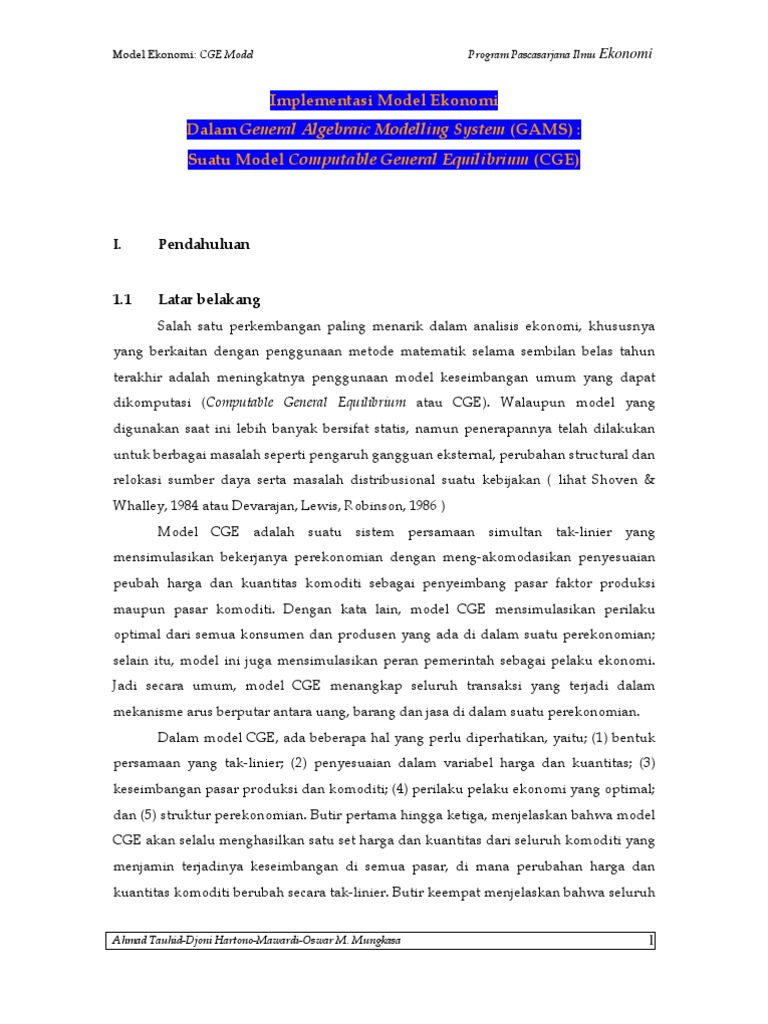 Implementasi Model Ekonomi Dalam General Algebraic Modelling System ...