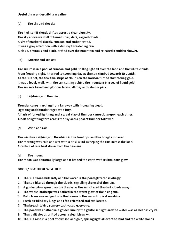 Useful Phrases Describing Weather | PDF | Sky | Meteorological Phenomena