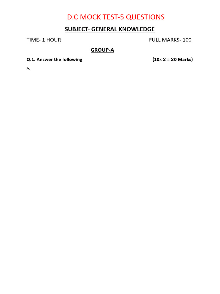 D.C. General Knowledge Mock Test 5 | PDF | Nationalism | Slavery