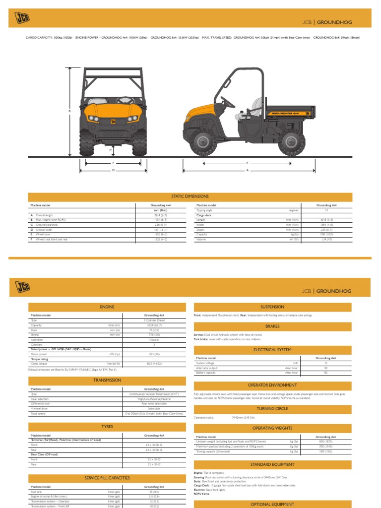 JCB Groundhog Spec | PDF | Horsepower | Transmission (Mechanics)