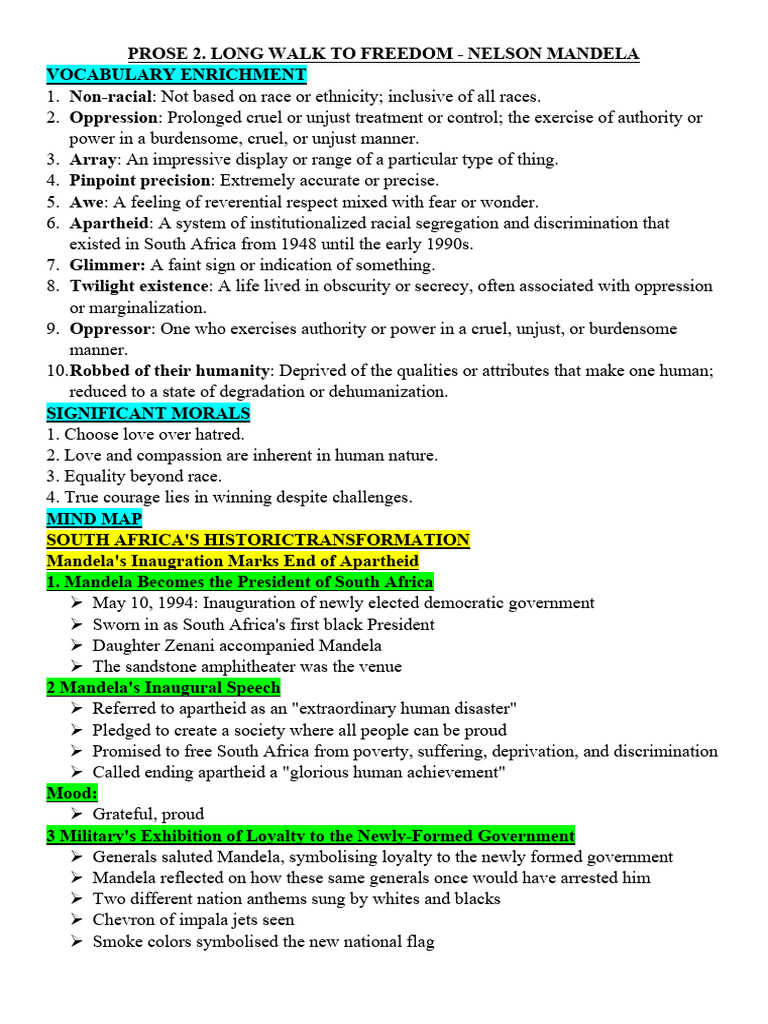 Prose 2. Nelson Mandela Cw Notes | PDF | Nelson Mandela | Apartheid