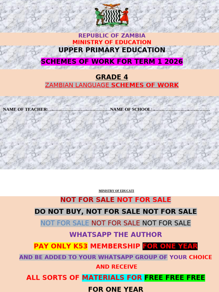 Grade 4 Cbc Zambian Language Schemes of Work Term 1 2026 | PDF ...
