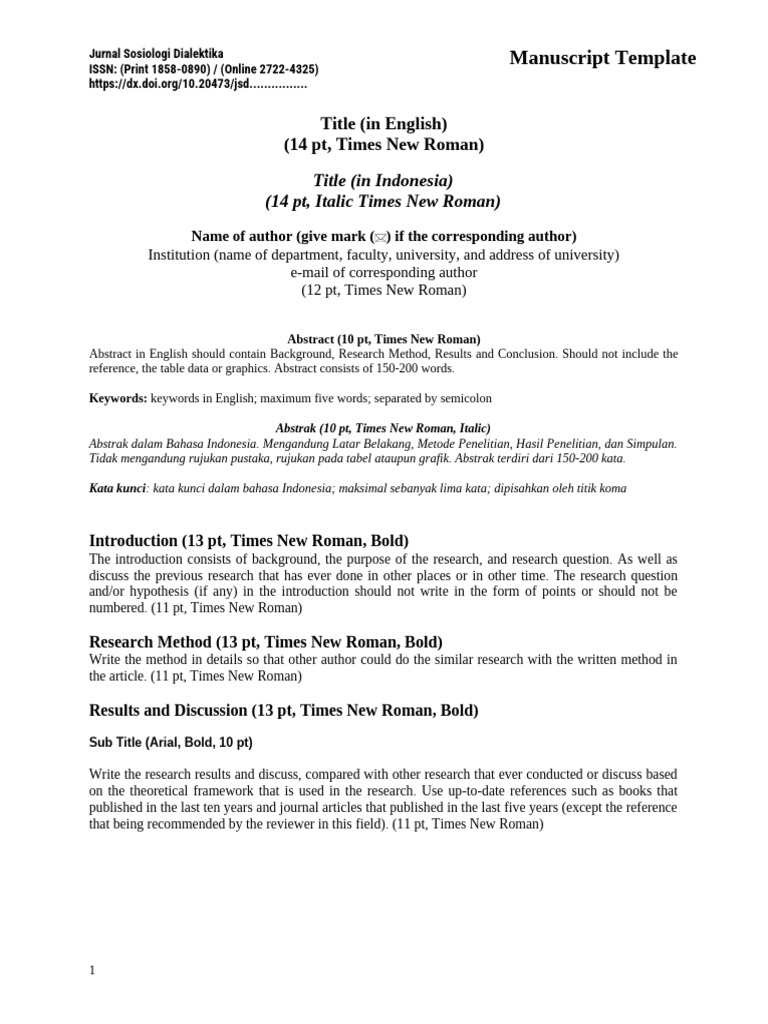 Manuscript Template Dialektika 2023 | PDF | Arial | Typefaces