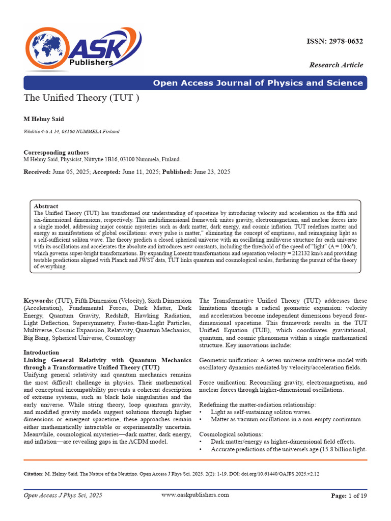 The Unified Theory TUT | PDF | General Relativity | Physical Cosmology