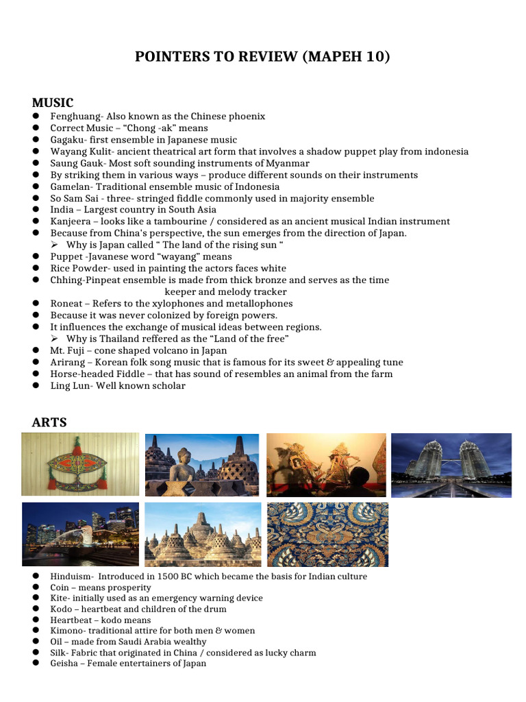 MAPEH 10 Review: Music, Arts, PE, Health | PDF