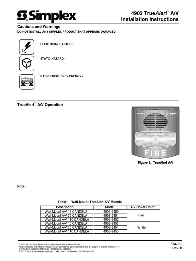 Simplex - 4903 Conventional Truealert Av Installation Instructions ...