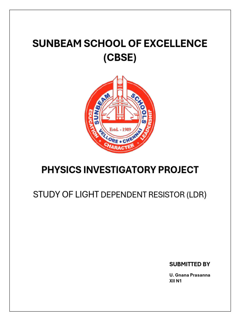 Physics Investigatory Project_ Light Dependent Resistor (ldr) | PDF ...
