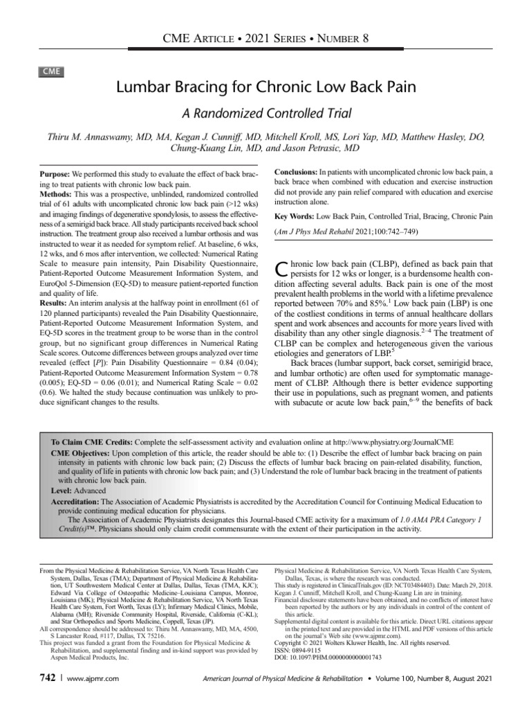 Lumbar Bracing for Chronic Low Back Pain a.5 | PDF | Back Pain | Low ...