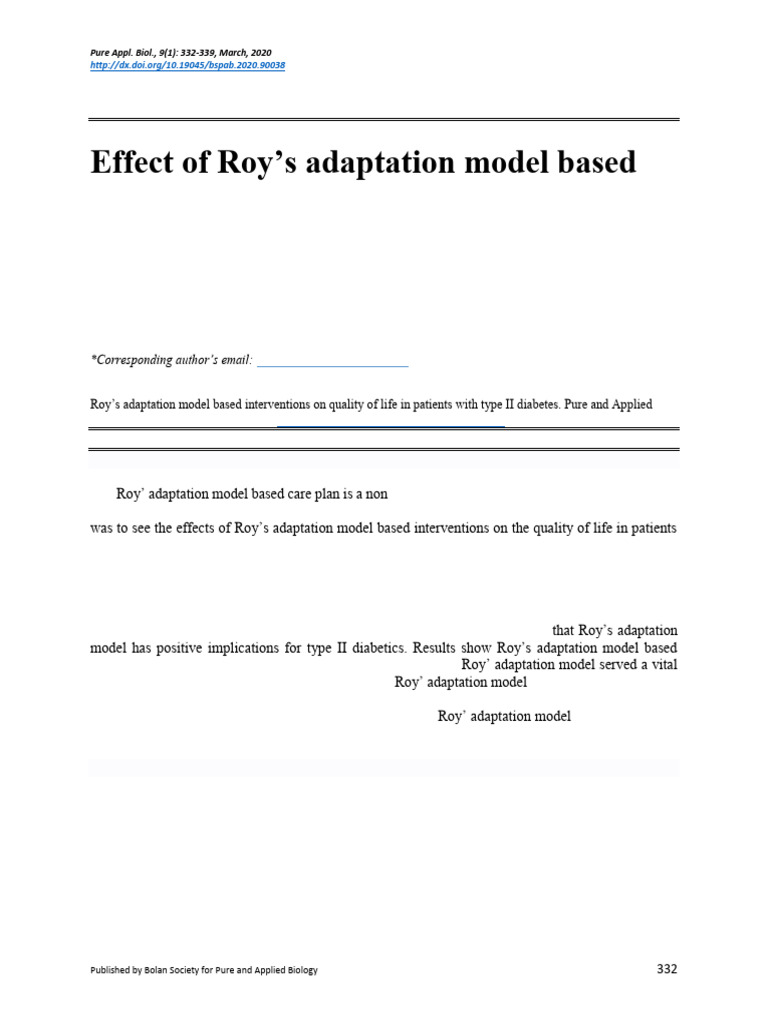 Effect of Roy’s Adaptation Model Based Interventions on Quality of Life ...