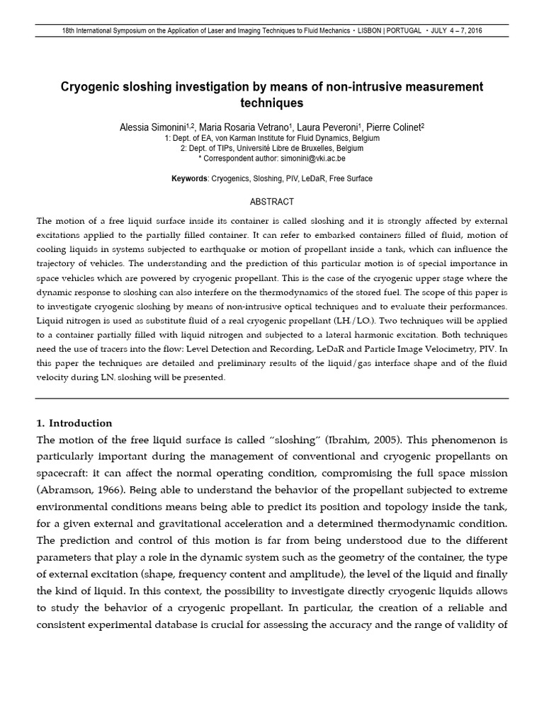 Cryogenic Sloshing Investigation by Means of Non-Intrusive Measurement ...
