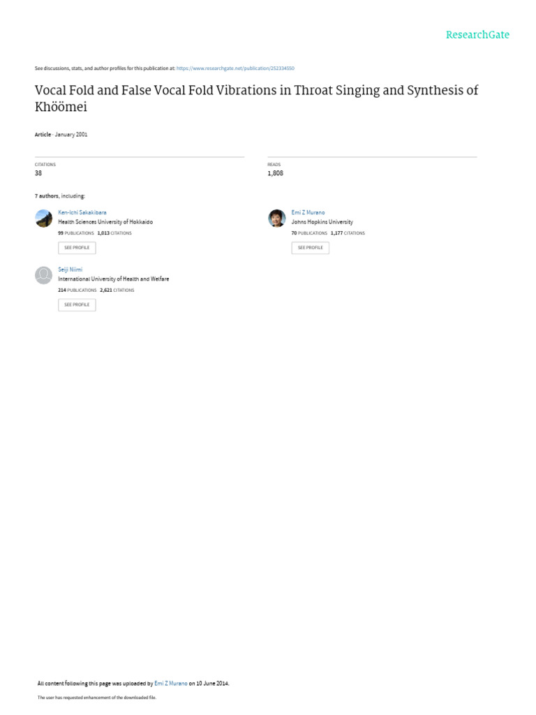 Vocal Fold and False Vocal Fold Vibrations in Thro (1) | PDF | Human ...