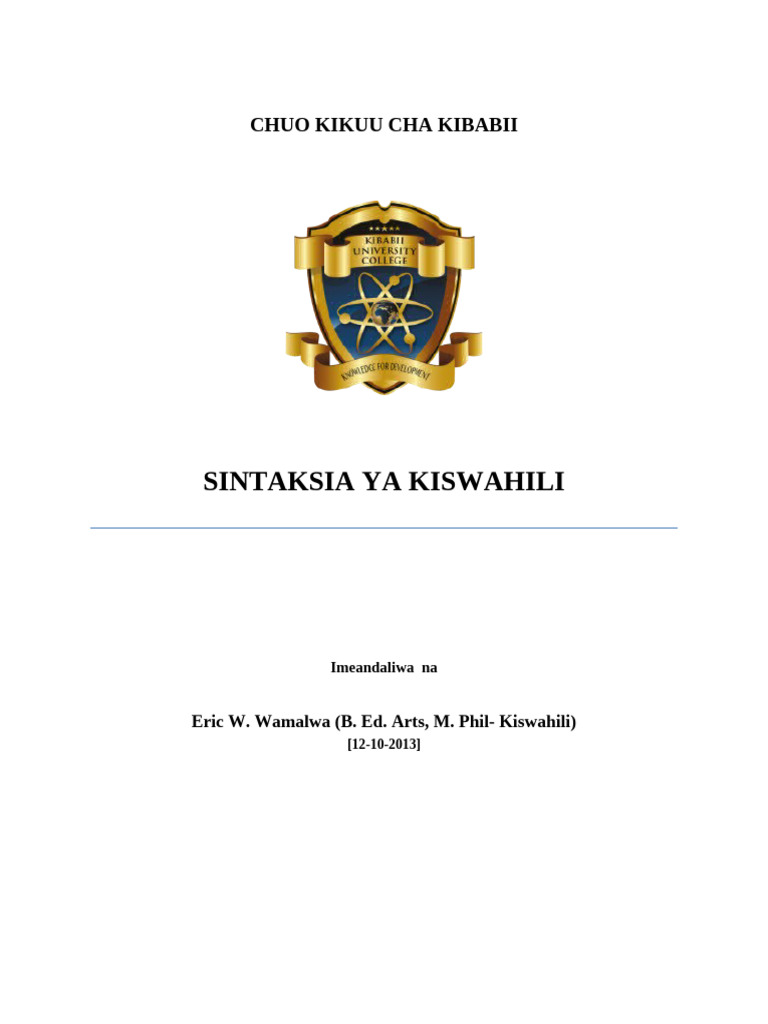 KIS 301 Kiswahili Syntax | PDF