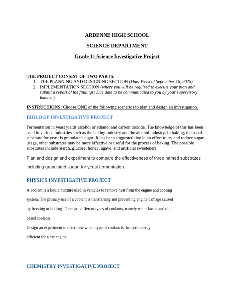 Science Investigative Project 2024- 2025 | PDF | Hypothesis | Yeast