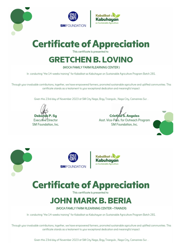 Sustainable Agriculture Training Certificate | PDF | Agricultural ...