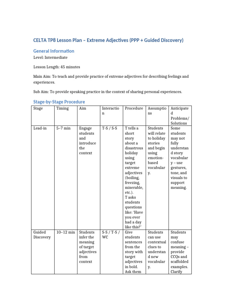 Extreme Adjectives Lesson Plan | PDF | Psychological Concepts | Cognition