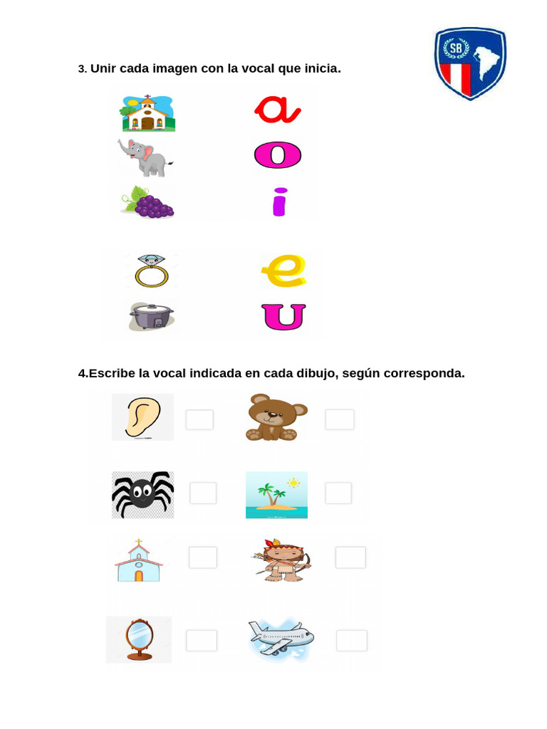 Colocar Las Vocales Con Su Imagen Donde Corresponde | PDF