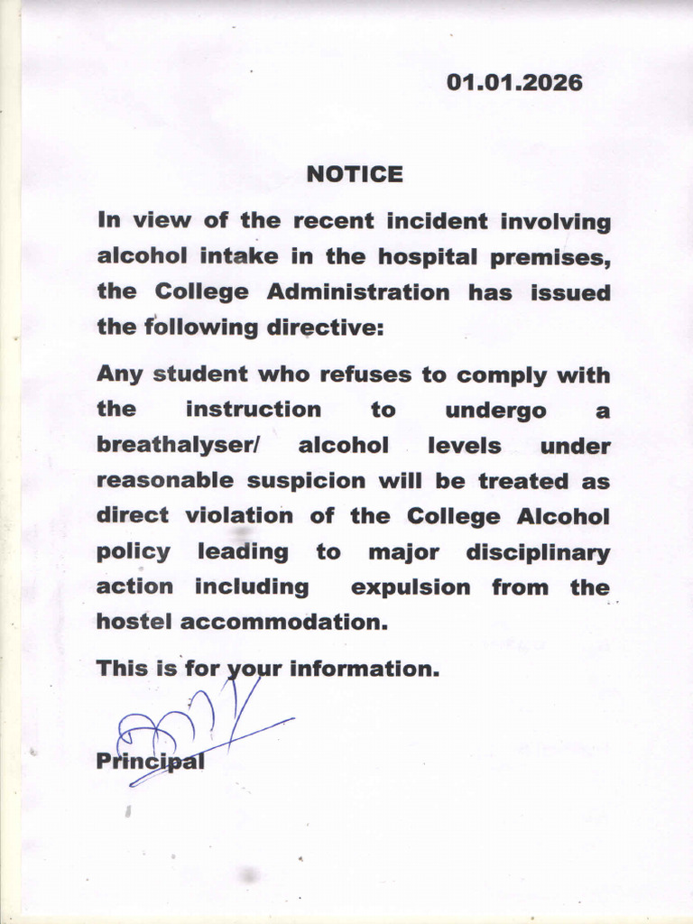 Notice - Incident Alcohol Intake | PDF