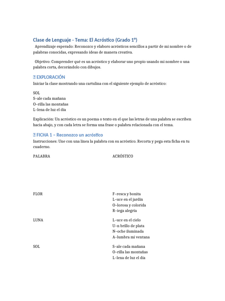 Aprende a Hacer Acrósticos en 1° Grado | PDF