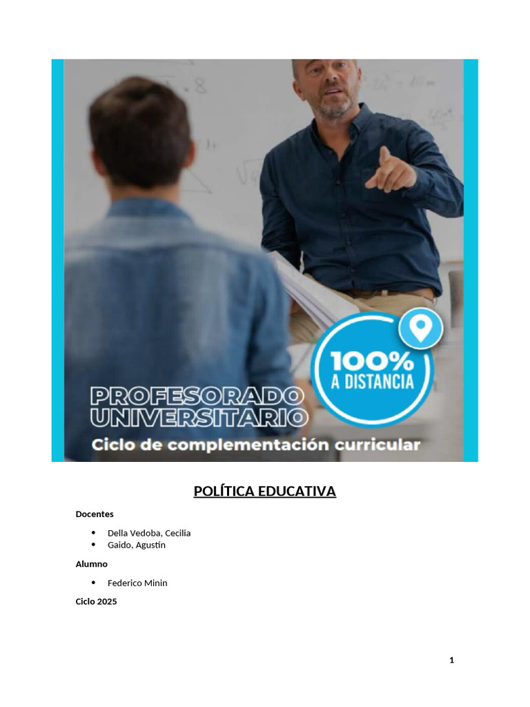 Actividad Final Integradora Política Educativa Federico Minin | PDF