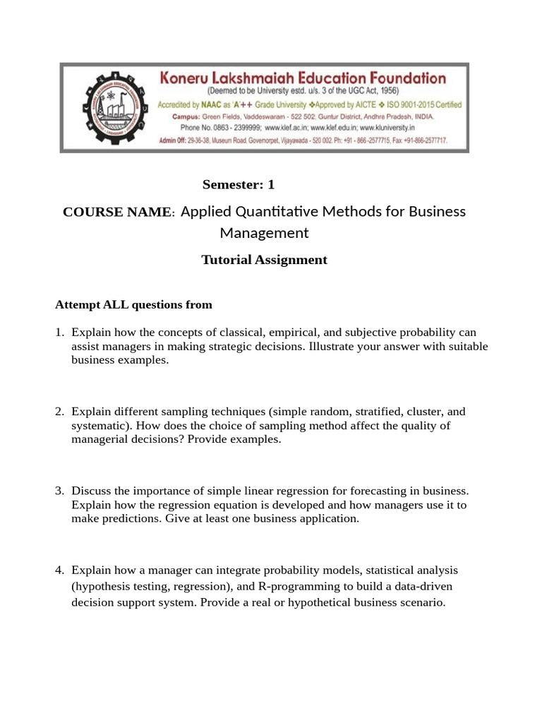 AQMFBM Tutorial Assignment | PDF