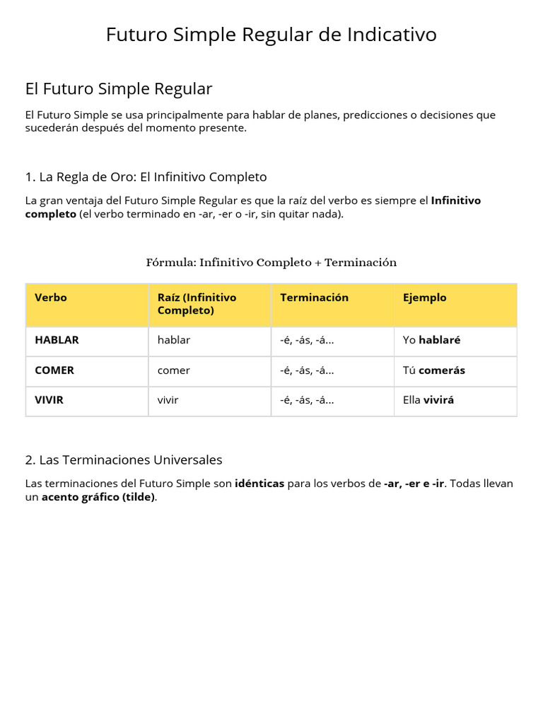 Futuro Simple Regular del Indicativo | PDF | Verbo | Lingüística