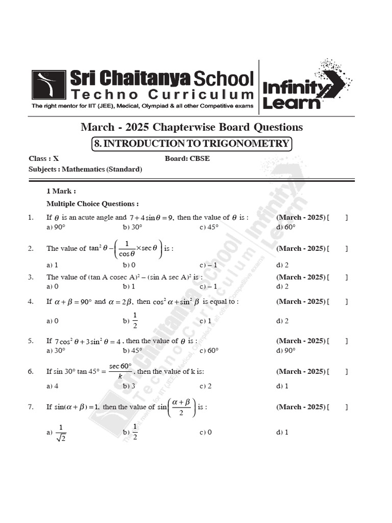 8. INTRODUCTION TO TRIGONOMETRY | PDF | Trigonometric Functions ...