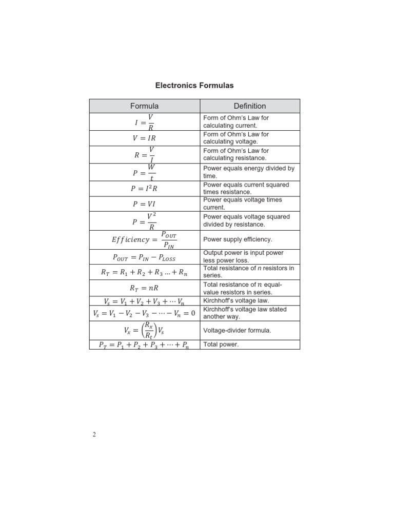 Essential Electronics Formulas Guide | PDF | Series And Parallel ...