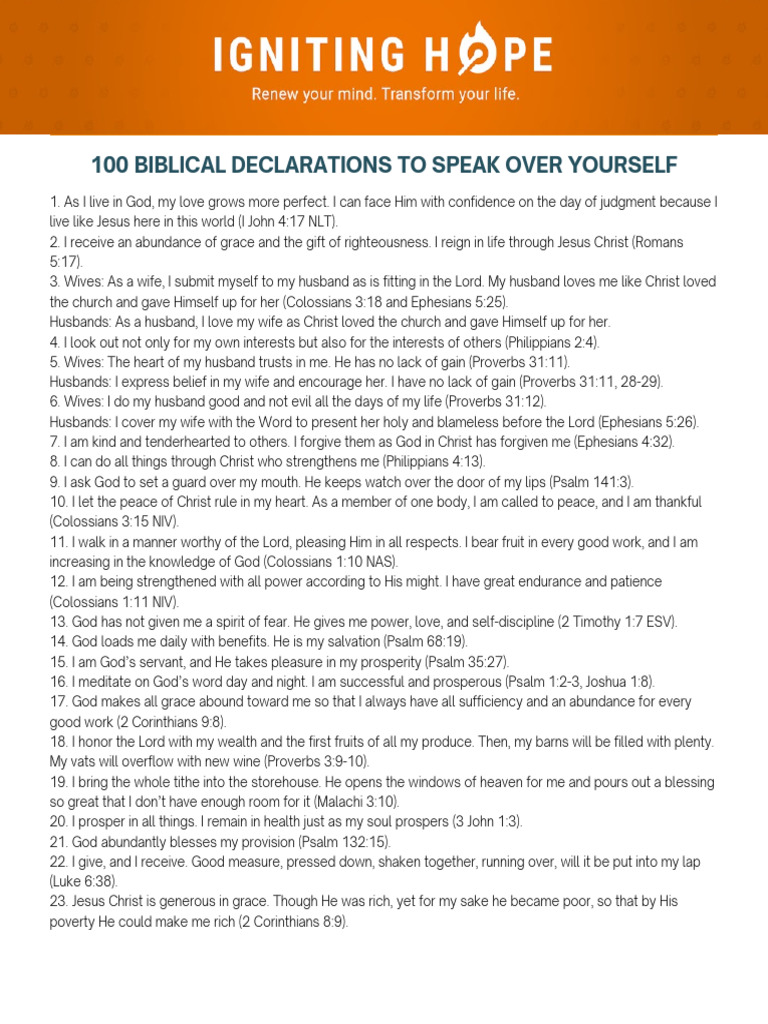 100 Powerful Biblical Declarations | PDF | Jesus | God In Christianity