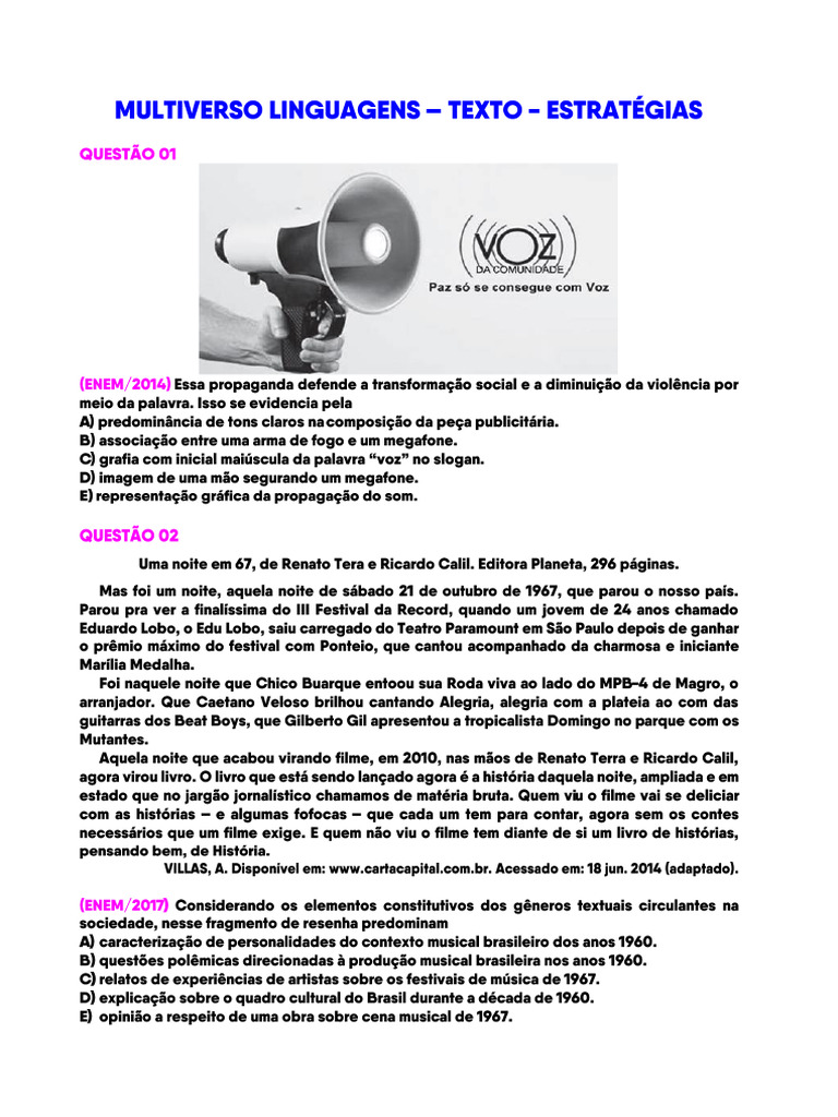 Questões Multiverso - Texto - Estratégias | PDF