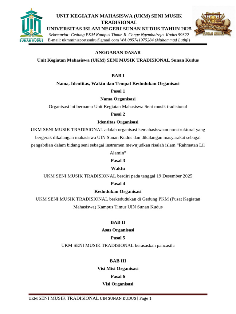 UKM Seni Musik Tradisional UIN Kudus | PDF