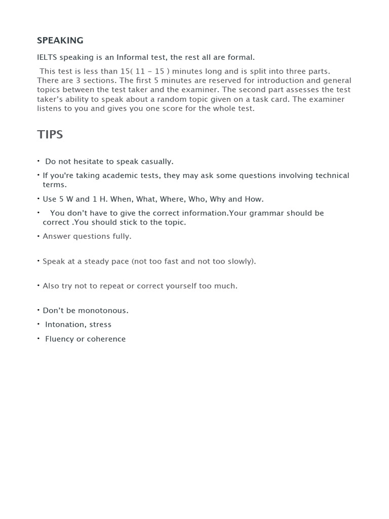 IELTS Speaking Test Tips and Strategies | PDF | International English ...