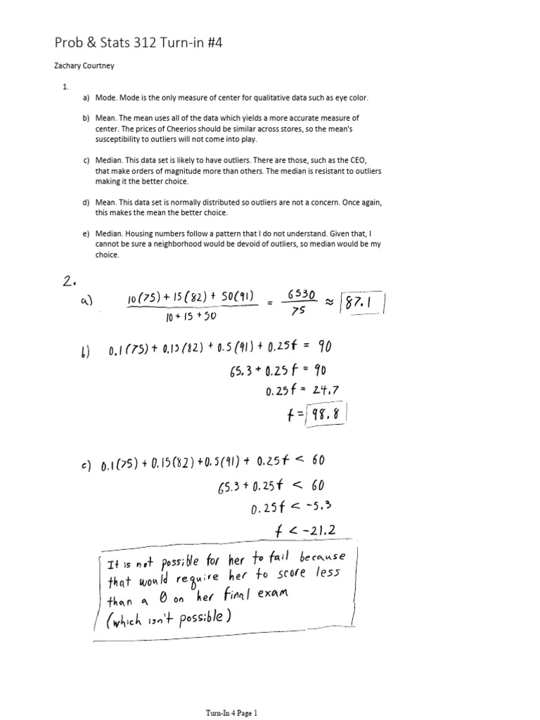 Prob&Stats Turn-In#4 Zachary Courtney | PDF