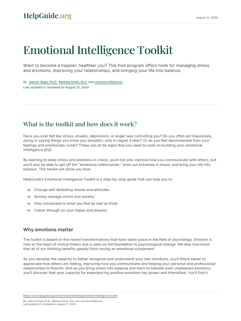 Emotional Intelligence Toolkit | PDF | Emotions | Meditation