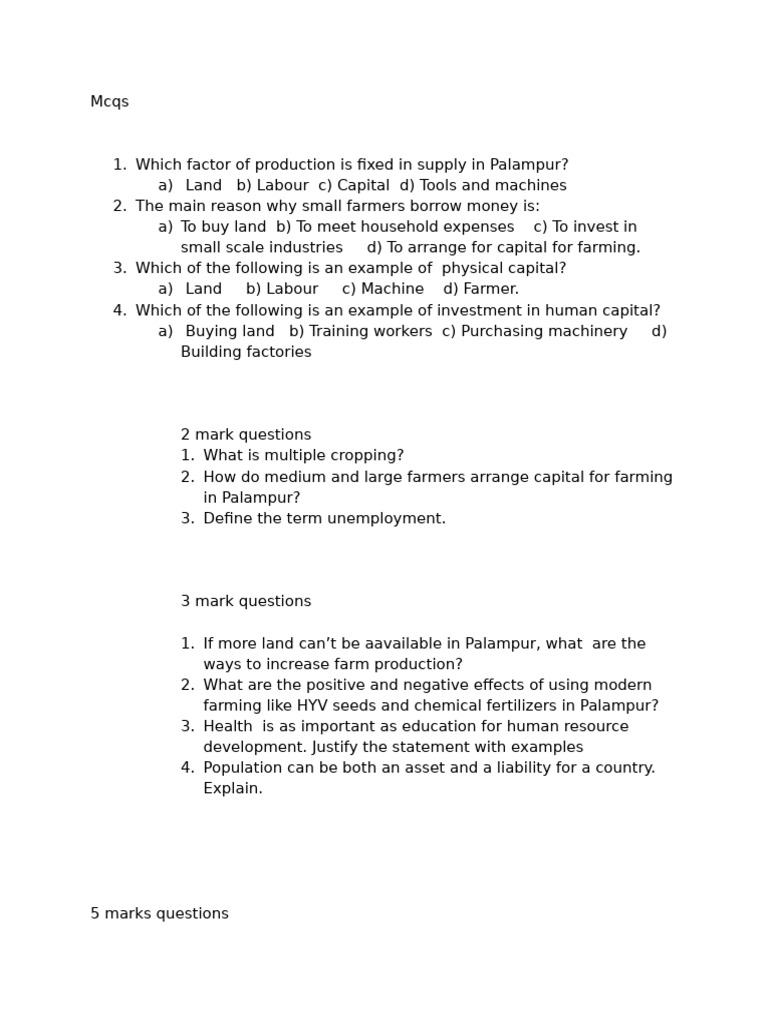 Term 1 Exam Class 9 Eco | PDF