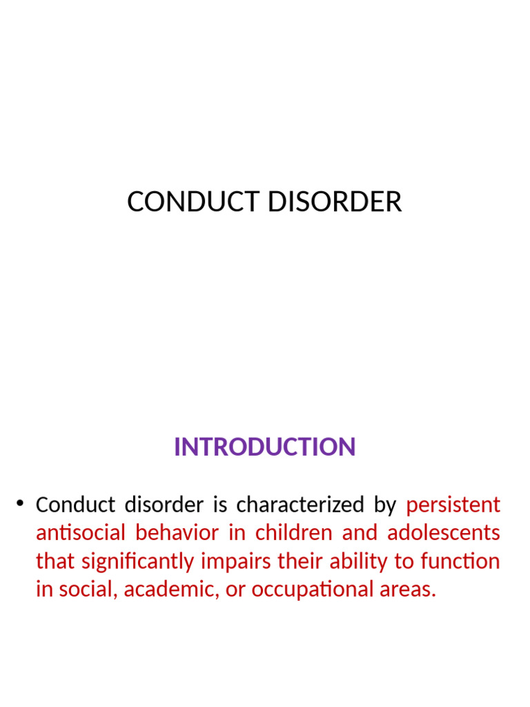 CONDUCT DISORDER | PDF | Antisocial Personality Disorder | Mental Disorder